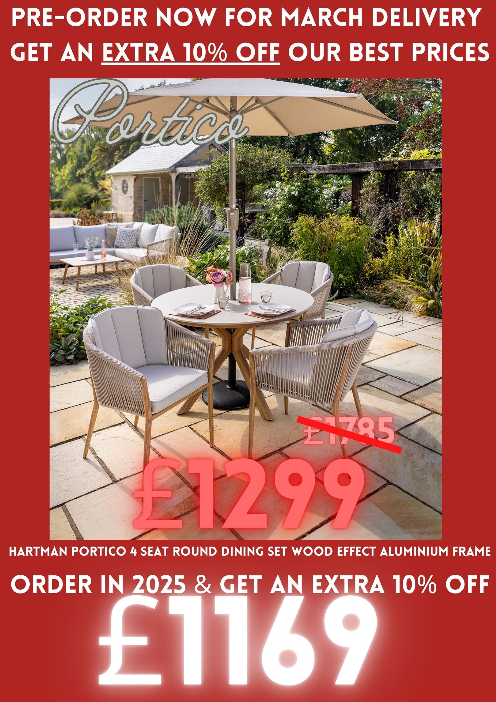 Hartman Portico 4 Seat Round Dining Set Wood Effect Aluminium Frame ...