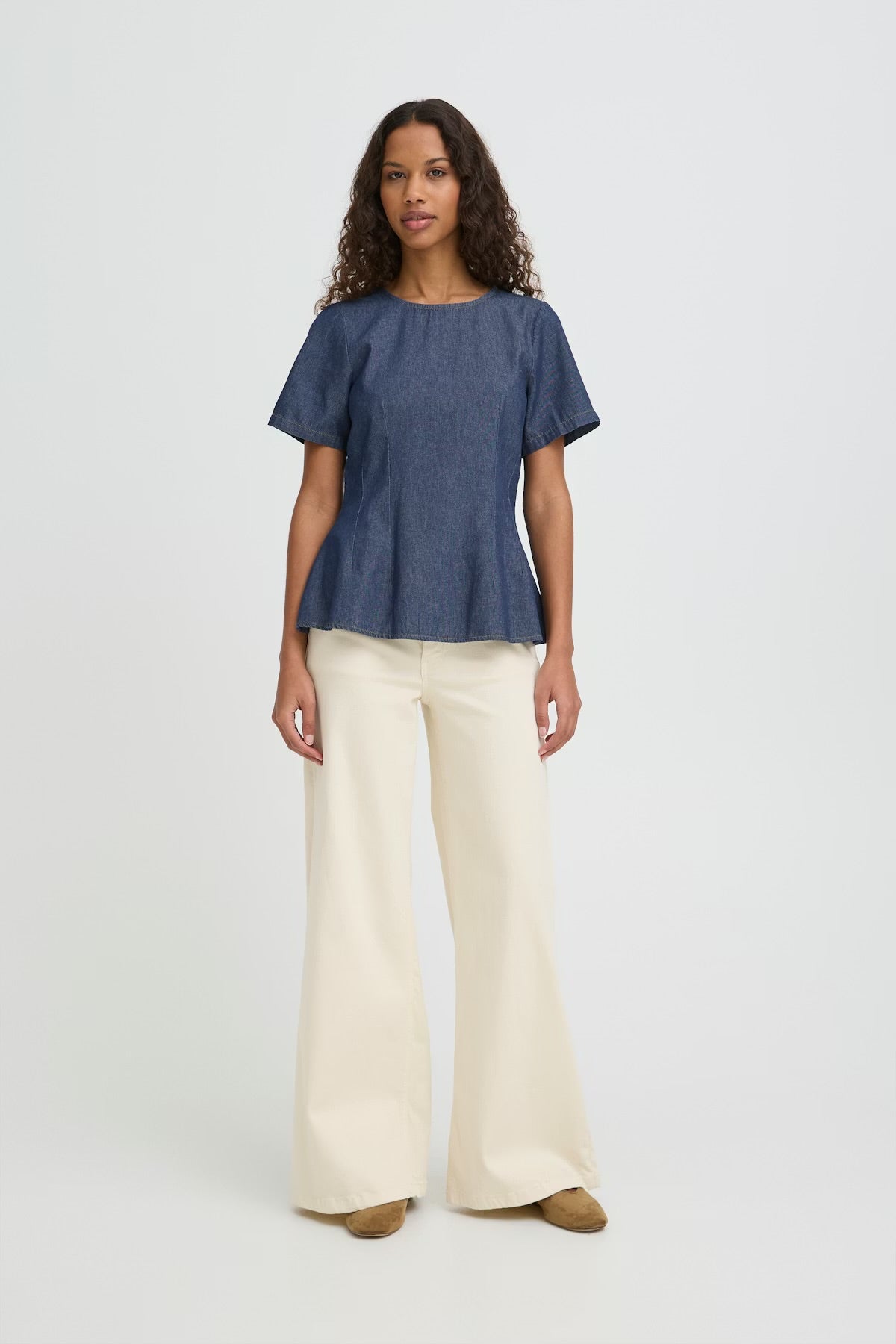 Ichi Women’s IHTulle Short Sleeve Blouse - Denim Authentic Blue ...