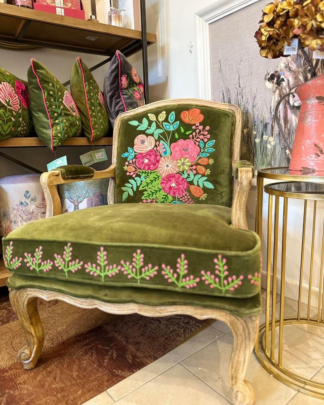 Hand Embroidered Velvet Moss Country Chair – Jacksons of Saintfield