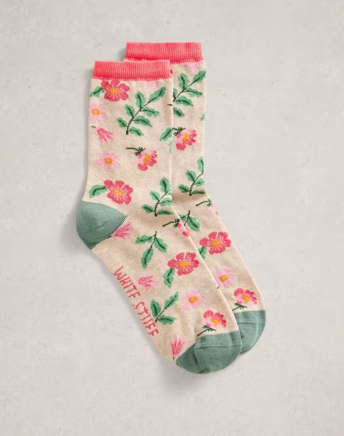 White Stuff ladies Floral Print Ankle Sock in NATURAL MULTI – Jacksons ...