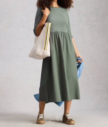 White Stuff Ladies Dress Shay Jersey Mix in Khaki GRN, – Jacksons of ...