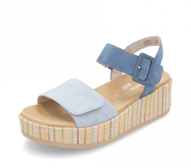 Remonte Ladies Flatform Sandals D1N54-12 in Blue Velcro Fastening ...